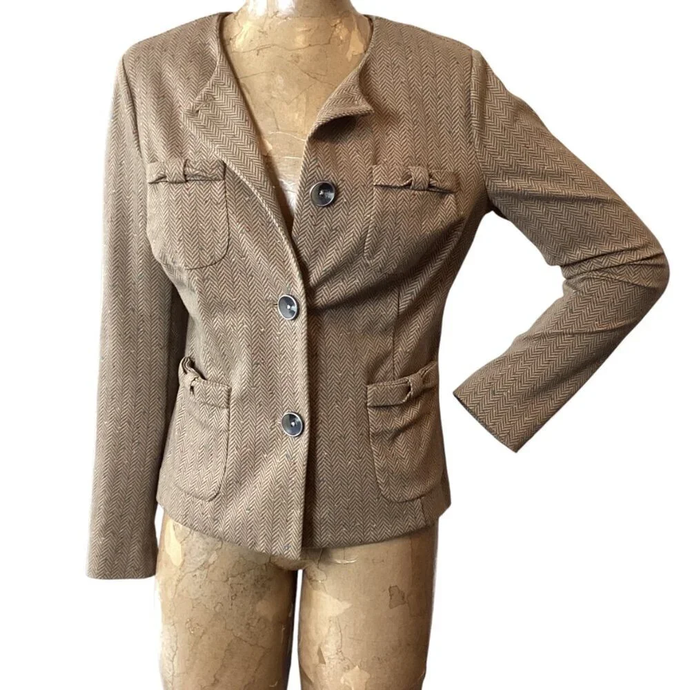 CAbi | Jackets & Coats | Cabi Penny Blazer Tan Herringbone Fleck 37 ...